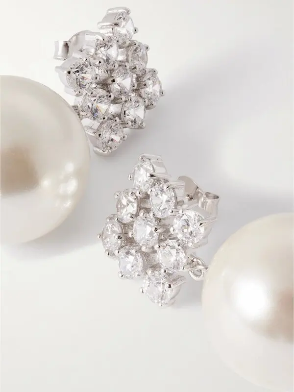 Completedworks Rhodium-plated, Cubic Zirconia And Pearl Earrings