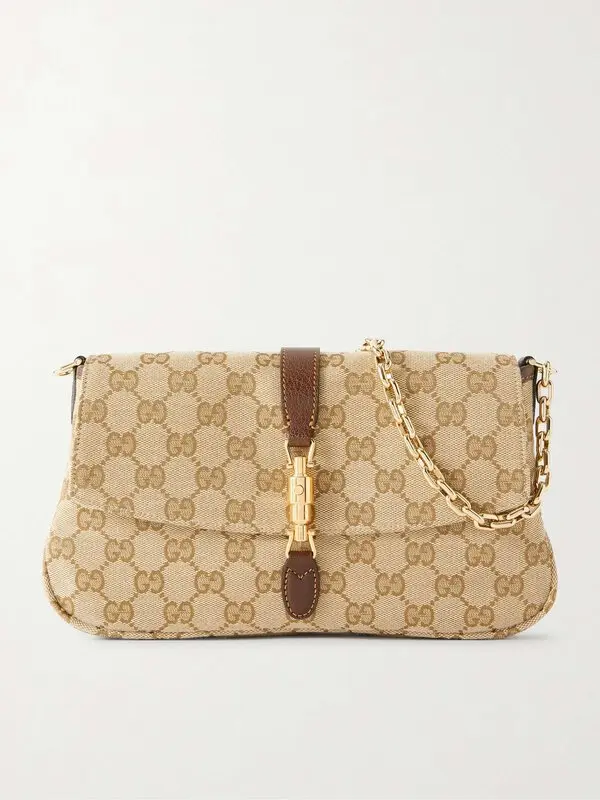 Gucci Aperitivo Leather-trimmed Canvas-jacquard Shoulder Bag - Beige