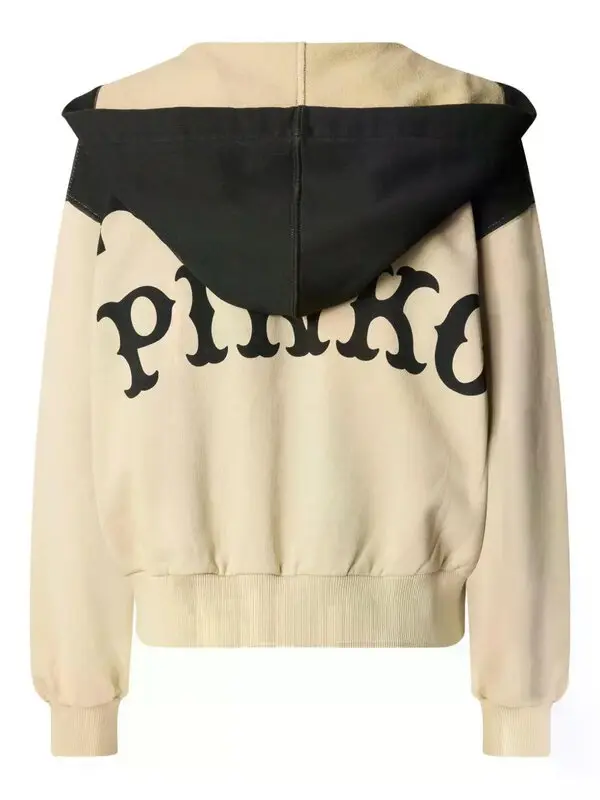 Pinko Cotton V-neck Hoodie With Contrast Prints And Monogram Detail