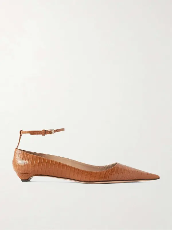 TOM FORD Snake-effect Leather Point-toe Ballet Flats - Light Brown