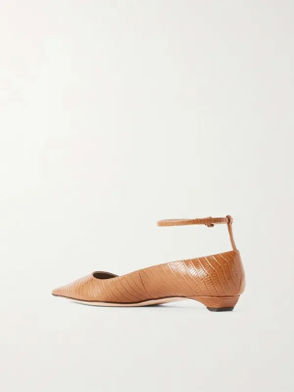 TOM FORD Snake-effect Leather Point-toe Ballet Flats - Light Brown