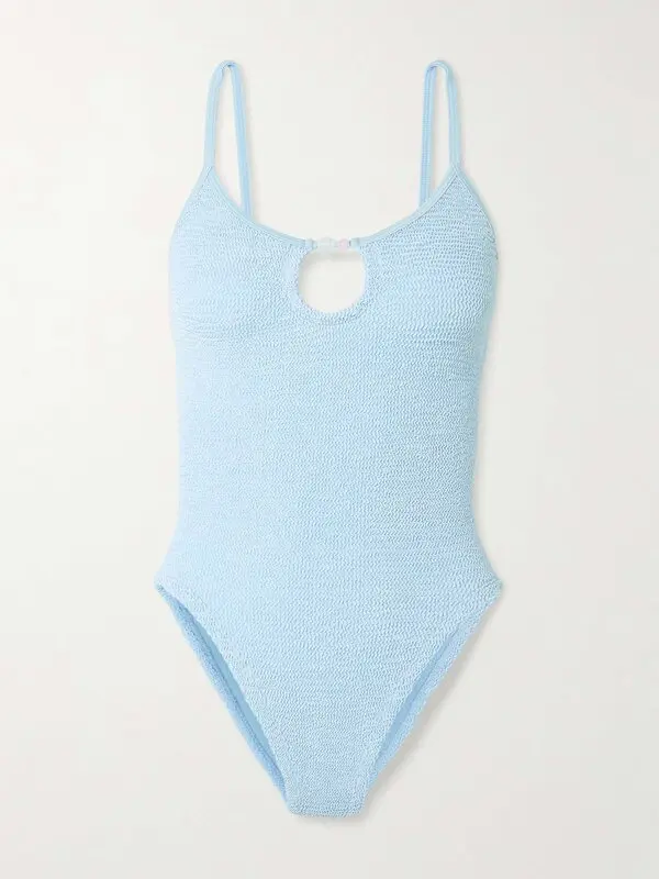 Hunza G Mia Bead-embellished Cutout Original Crinkle Swimsuit - Light Blue