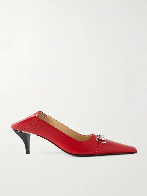 Gucci Vittoria Collapsible-heel Horsebit-embellished Leather Pumps - Red