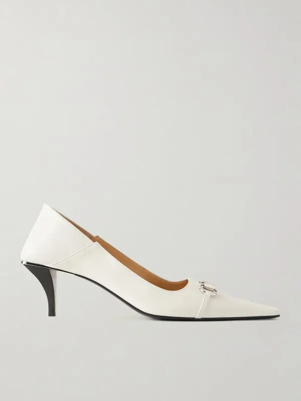 Gucci Vittoria Collapsible-heel Horsebit-embellished Leather Pumps - White