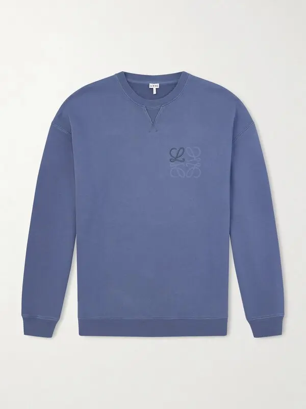 Loewe Logo-embroidered Printed Cotton-jersey Sweatshirt - Blue