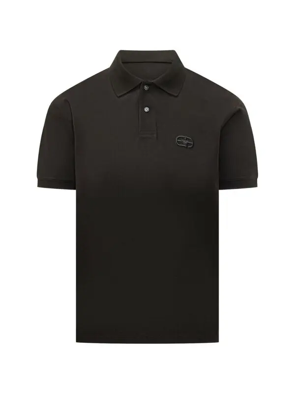 Emporio Armani Logo Cotton Polo Shirt - Black