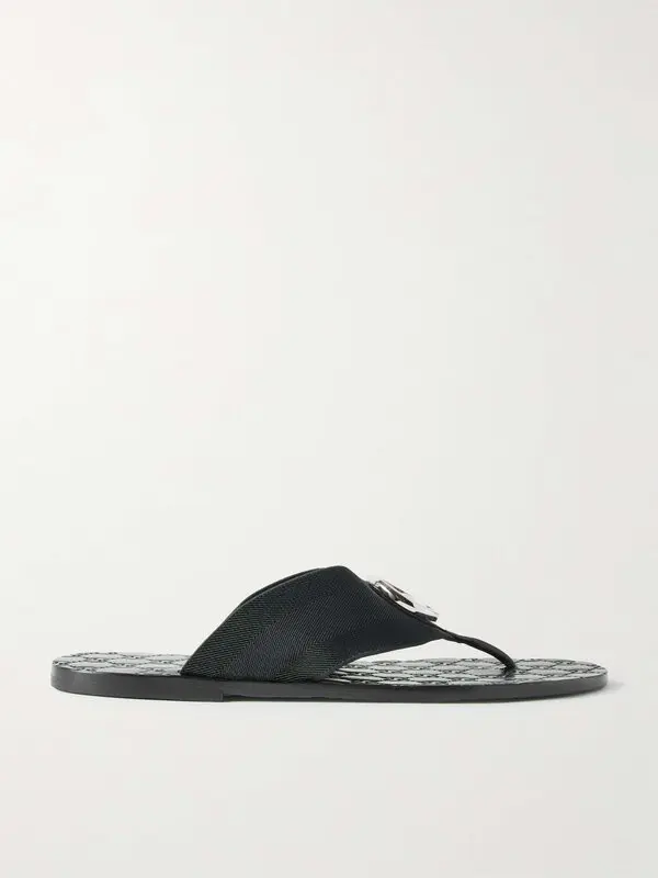 Gucci Riviera Logo-embellished Leather And Elastic Flip Flops - Black