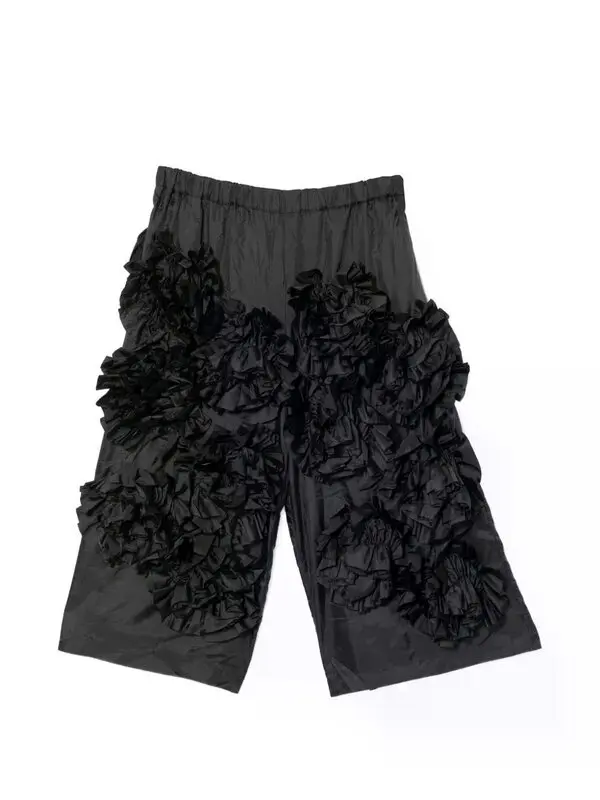 Comme Des Garçons Floral-ruffled Trousers - Black