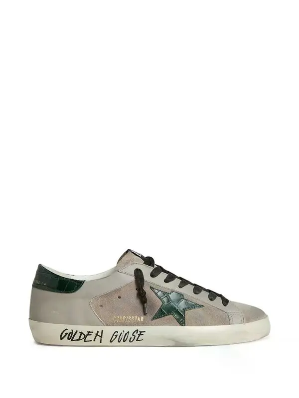 GOLDEN GOOSE Super-star Sneakers In Nappa And Suede With Green Croc-print Leather Star - Neutrals