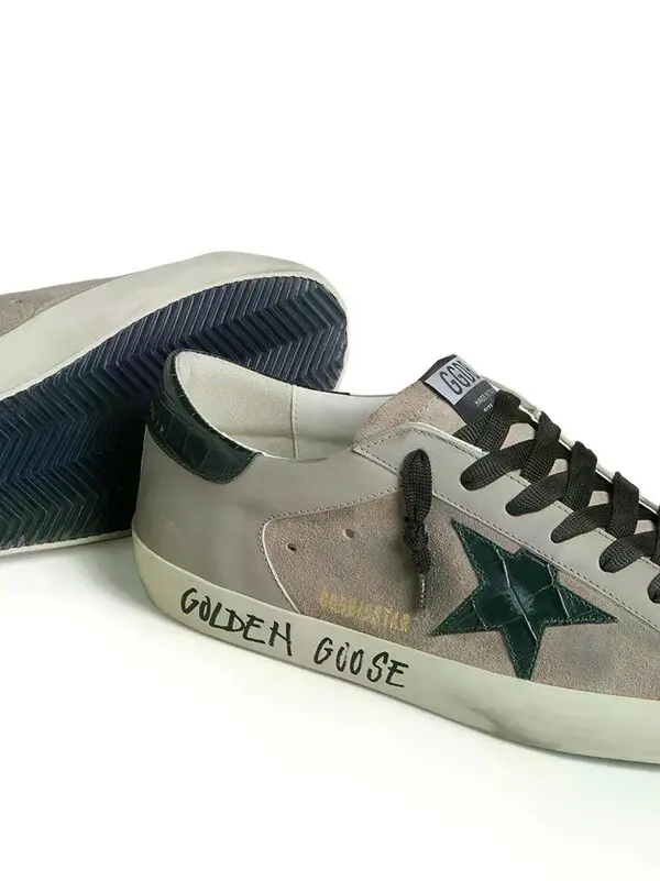 GOLDEN GOOSE Super-star Sneakers With Croc-print Star - Neutrals
