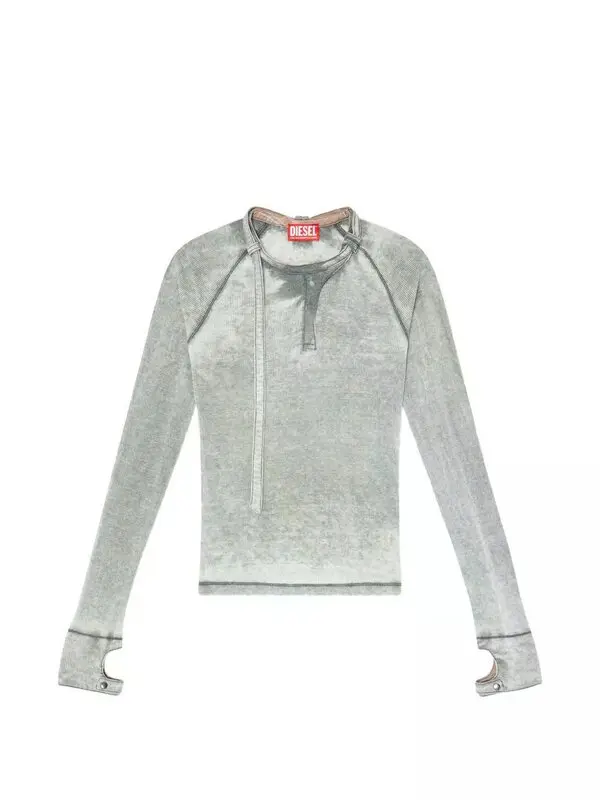 DIESEL® Ribbed Jersey Biker Neck Strap Long Sleeve Top