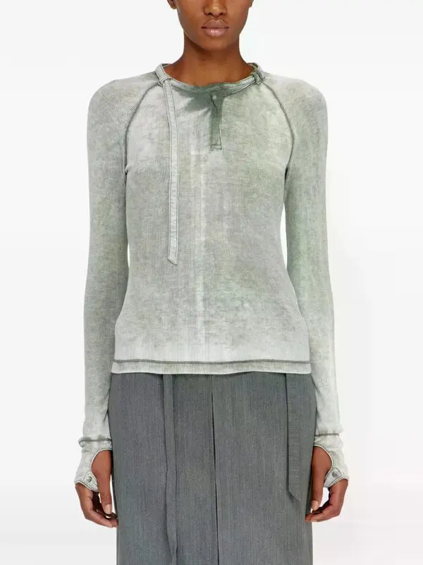 DIESEL® Ribbed Jersey Biker Neck Strap Long Sleeve Top