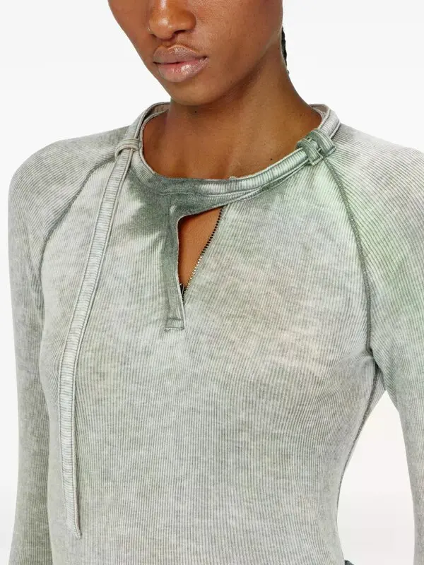 DIESEL® Ribbed Jersey Biker Neck Strap Long Sleeve Top
