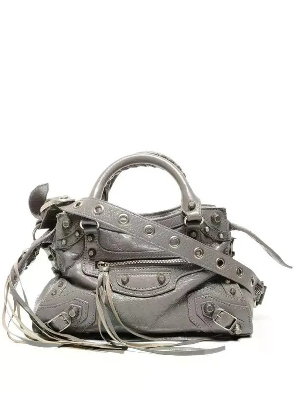 Balenciaga 2020s Xs Neo Cagole City Studded Leather Shoulder Bag - Grey