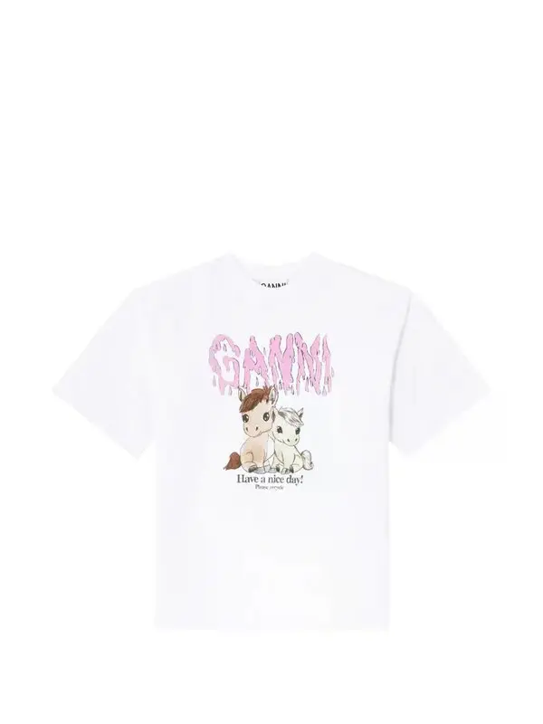 GANNI Horse-print T-shirt - White