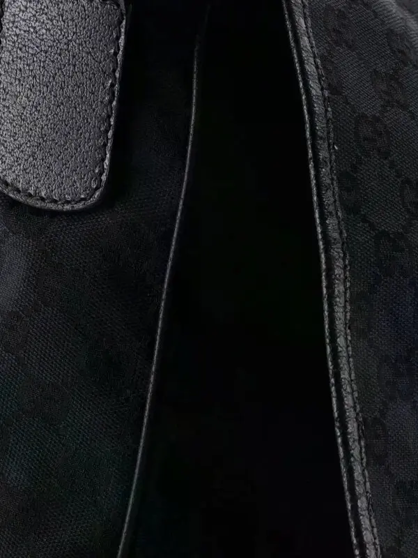 Gucci Web Strap Flap Messenger Gg Canvas Medium Crossbody Bag - Black