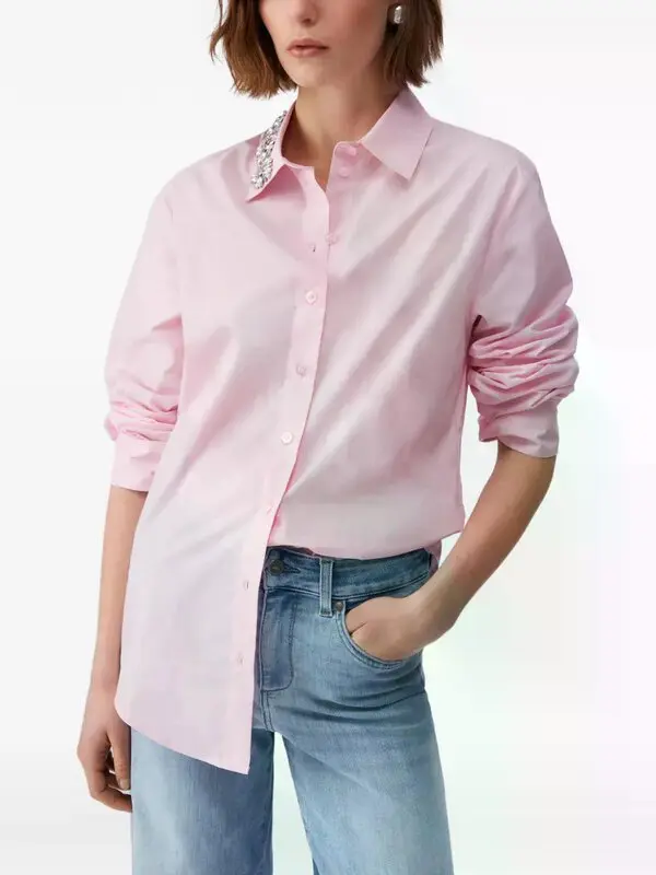 Liu Jo Cotton Poplin Shirt With Bejewelled Collar