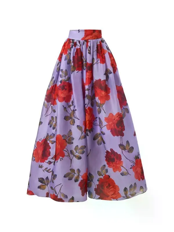 Carolina Herrera Rose-print Organza Ball Skirt - Purple