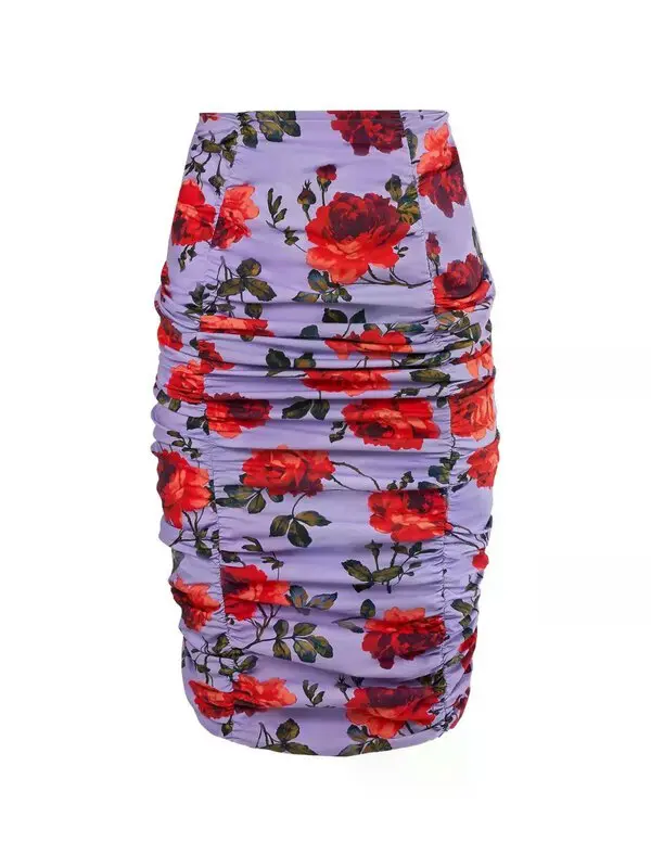 Carolina Herrera Rose-print Ruched Midi Skirt - Purple