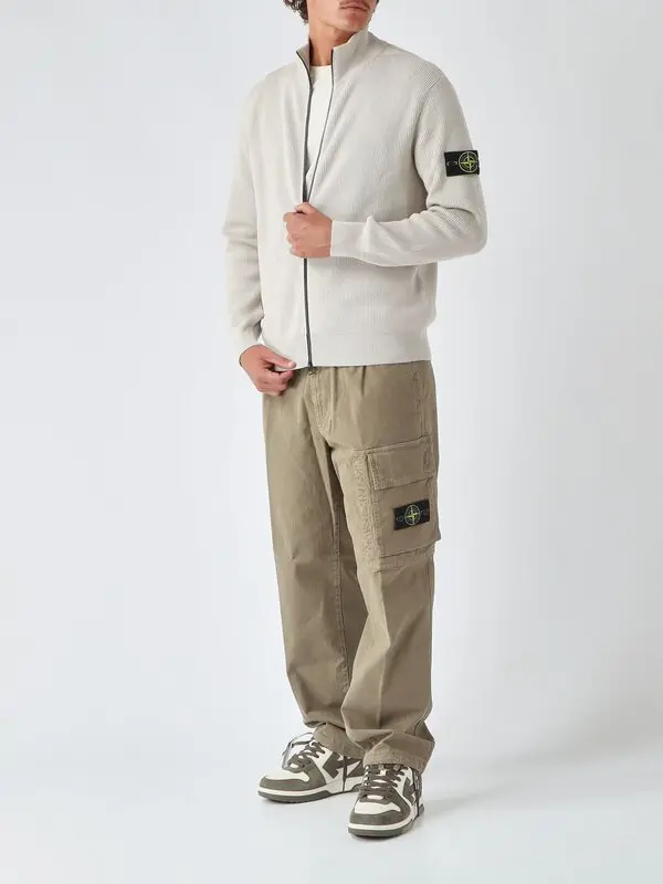 Stone Island Cotton Crew Neck Sweater With Logo Detail - Sand
