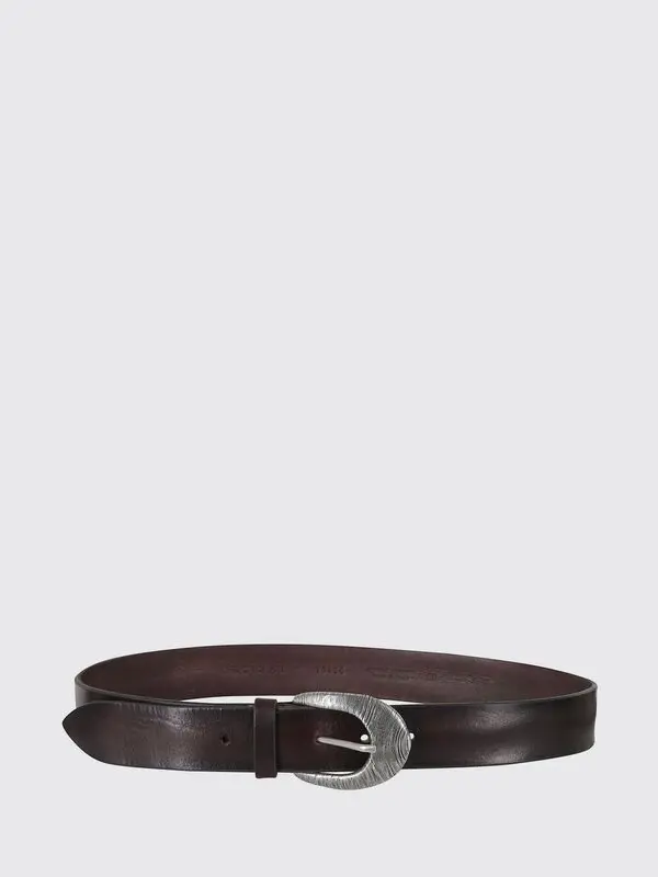 Orciani Leather Belt With Hammered Buckle - Dark