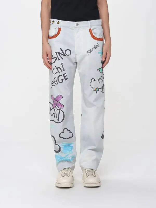 Moschino Regular Fit Jeans In Printed Denim - White