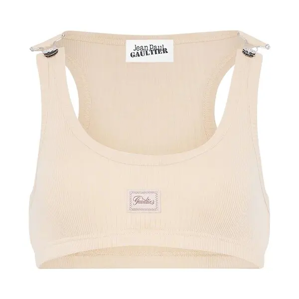 JEAN PAUL GAULTIER Cotton Ribbed Bra With Gaultier Patch/overall Buckles 'nude - Pink