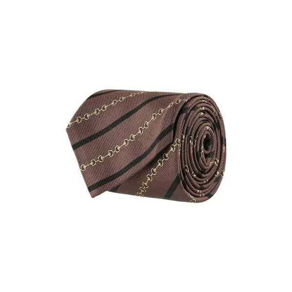 Gucci Diagonal Horsebit Silk Jacquard Neck Tie - Brown