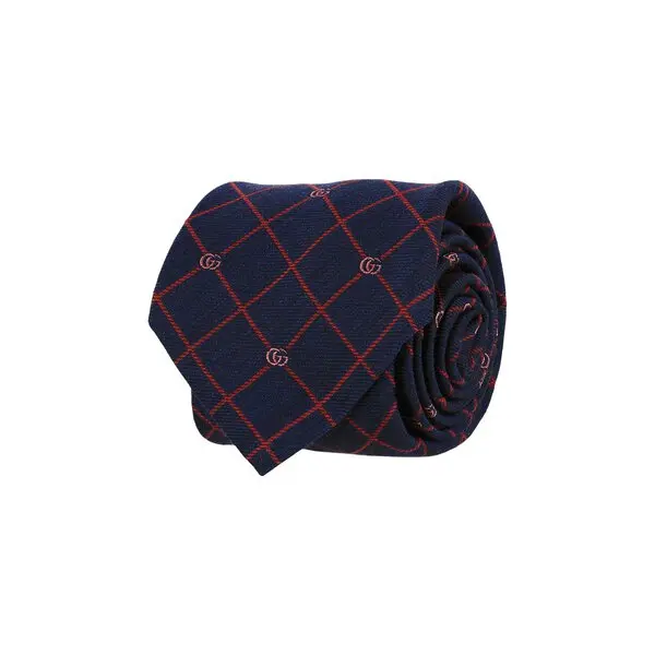 Gucci Double G And Check Silk Jacquard Tie /red - Blue