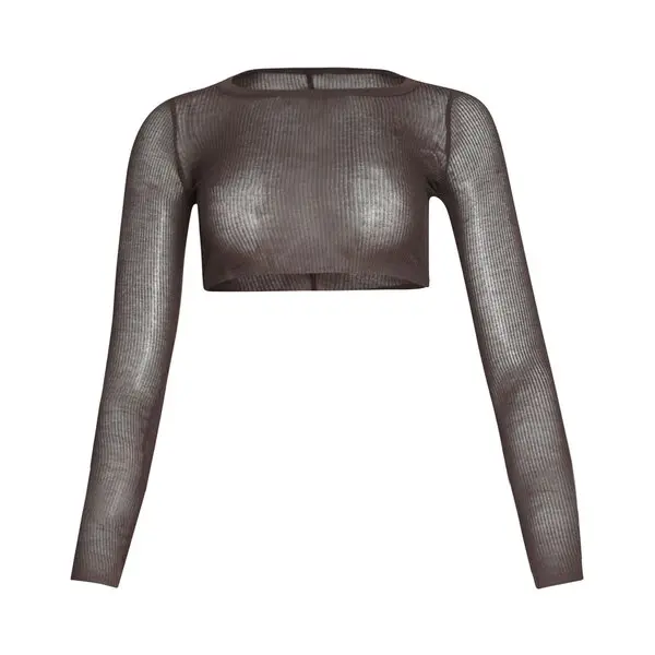 Rick Owens Long-sleeve Crop T 'macassar - Brown
