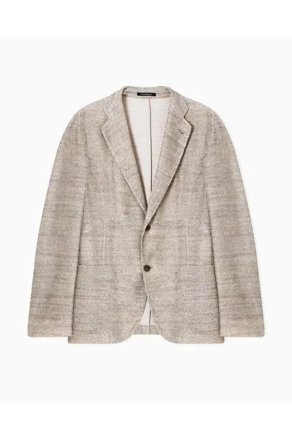 Emporio Armani Icon 3d-effect Knit Single-breasted Jacket - Natural