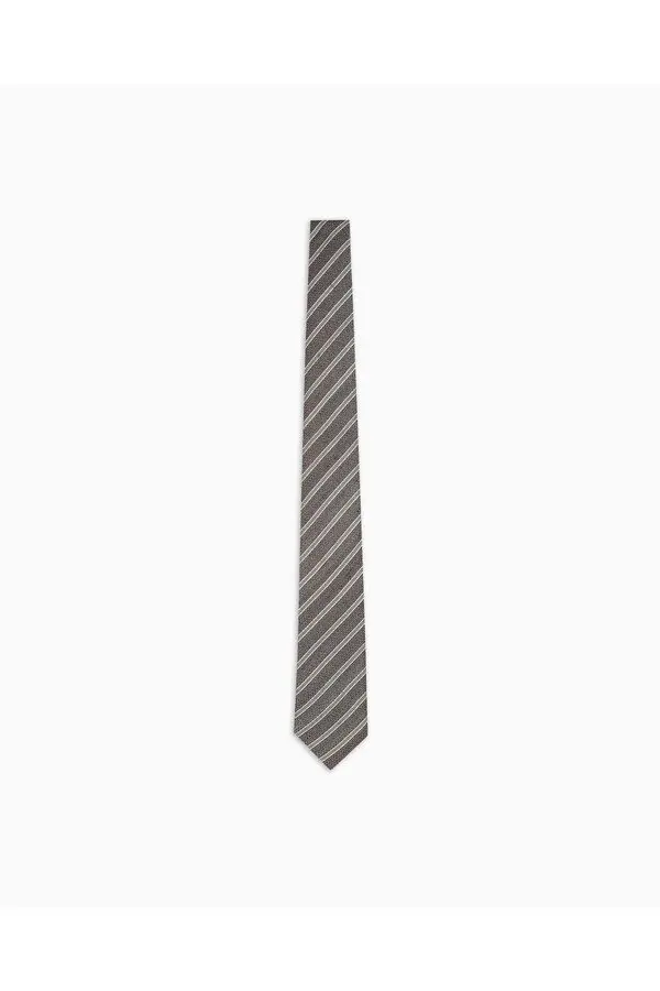 Emporio Armani Pure Silk Tie With Jacquard Stripes - Brown