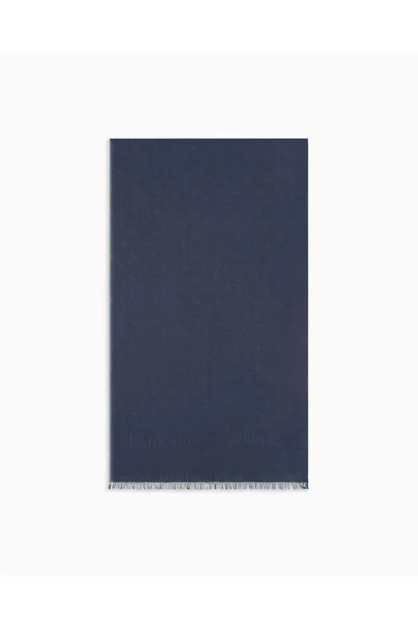 Emporio Armani Modal-blend Jacquard Stole With All-over Eagle - Navy