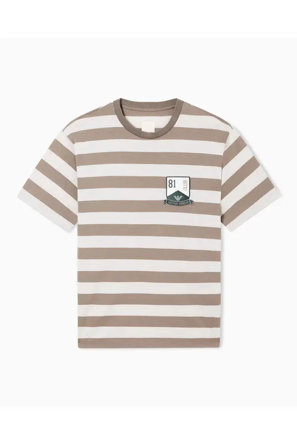 Emporio Armani Eagle Club Striped Jersey T-shirt With Patch - Stripe