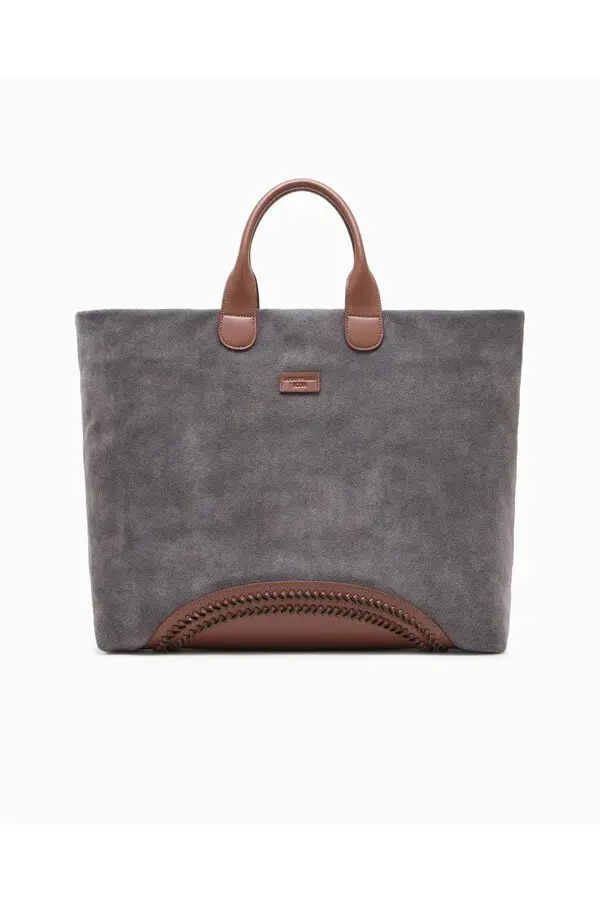 Emporio Armani Asv Suede Icon Shopper Bag - Grey