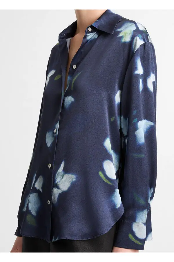 Vince Petal Blur Silk Button-front Shirt - Blue / Navy