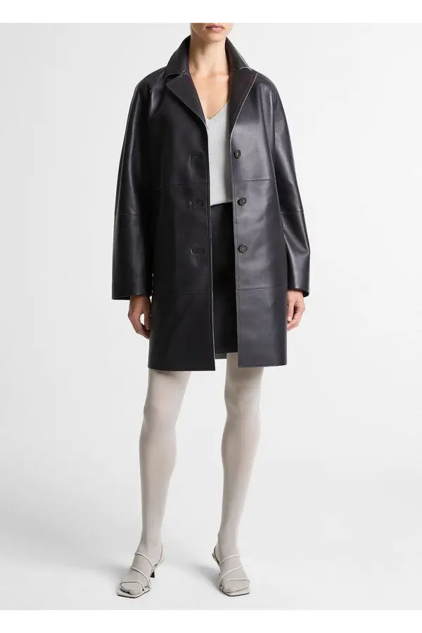 Vince Bonded Leather Coat - Blue / Navy