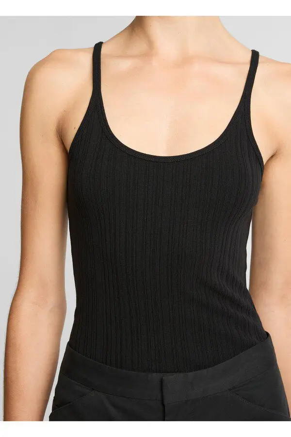 Vince Variegated-rib Cotton-blend Tank - Black