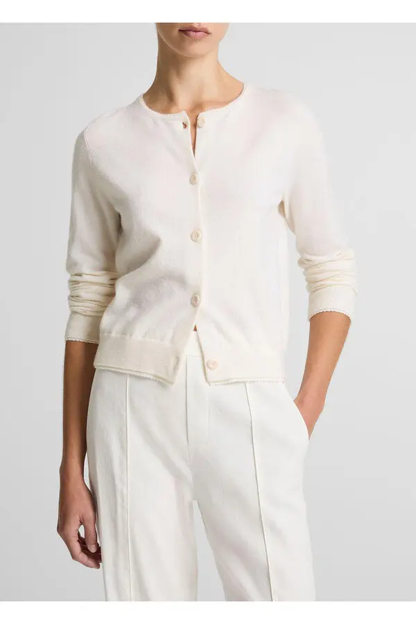 Vince Scallop-trim Wool &amp Cashmere-blend Cardigan - White