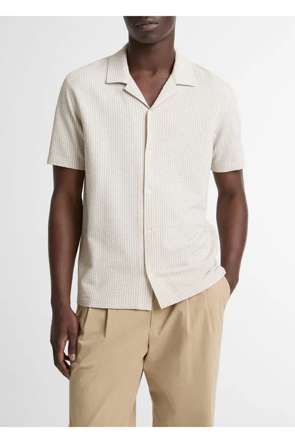 Vince Seersucker Stripe Stretch-cotton Cabana Shirt - White