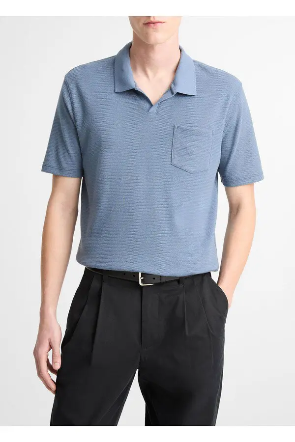 Vince Cotton-blend Johnny-collar Polo Shirt - Blue