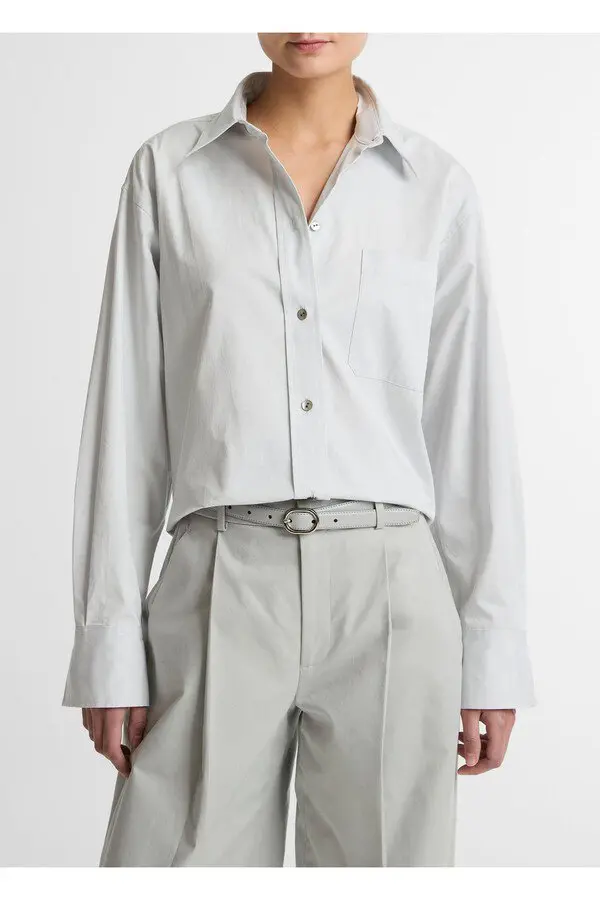 Vince Cotton Cropped Button-front Shirt - Gray
