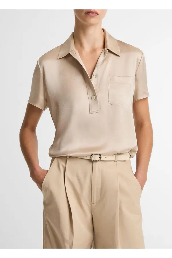Vince Silk Short-sleeve Polo Shirt - Natural