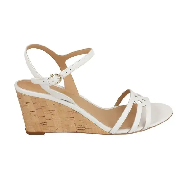 FERRAGAMO Wmns Fieri Leather Wedge Sandal - White