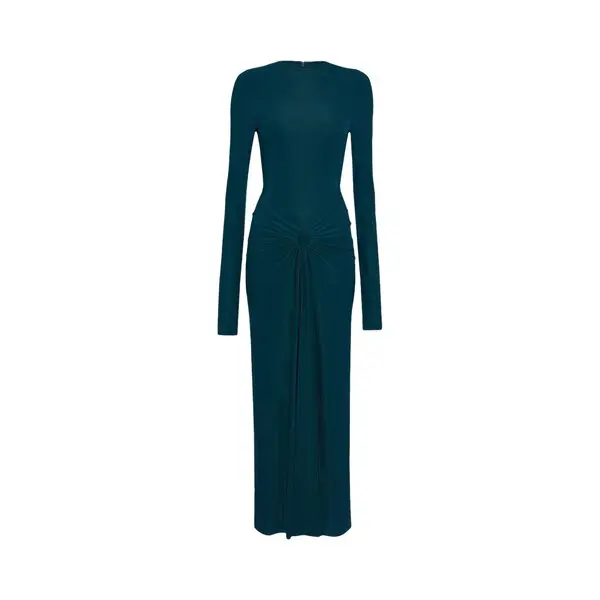 Victoria Beckham Long-sleeve Cut Out Gown 'dark Teal - Green