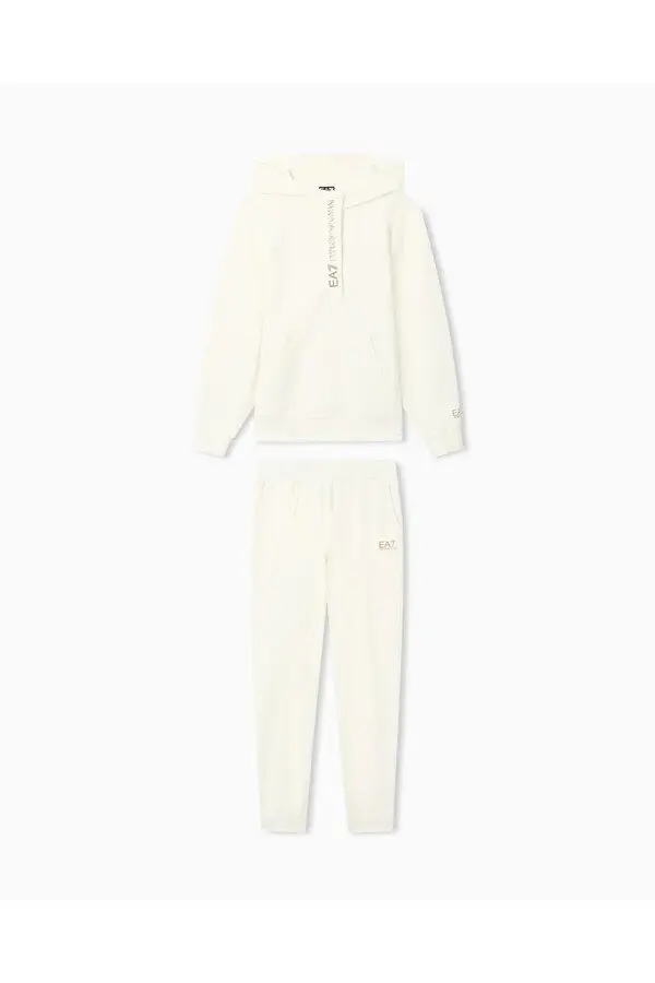 EA7 Stretch Cotton Jersey Hooded Tracksuit - White
