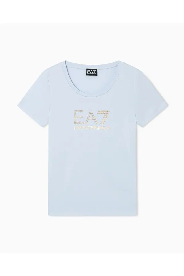 EA7 Evolution Stretch Cotton And Modal Blend T-shirt With Oversized Logo - Gold