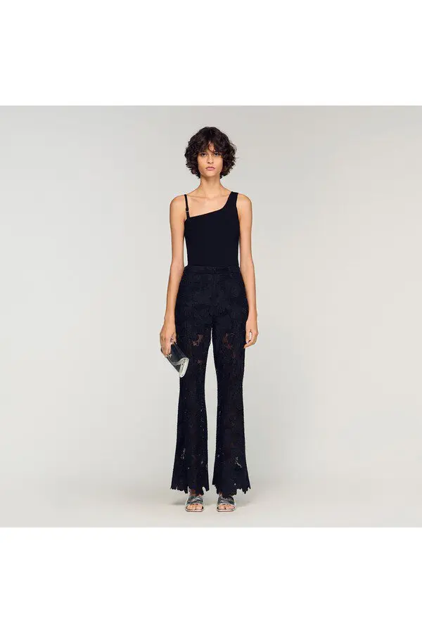 Sandro Asymmetric Knit Top With Adjustable Strap - Black