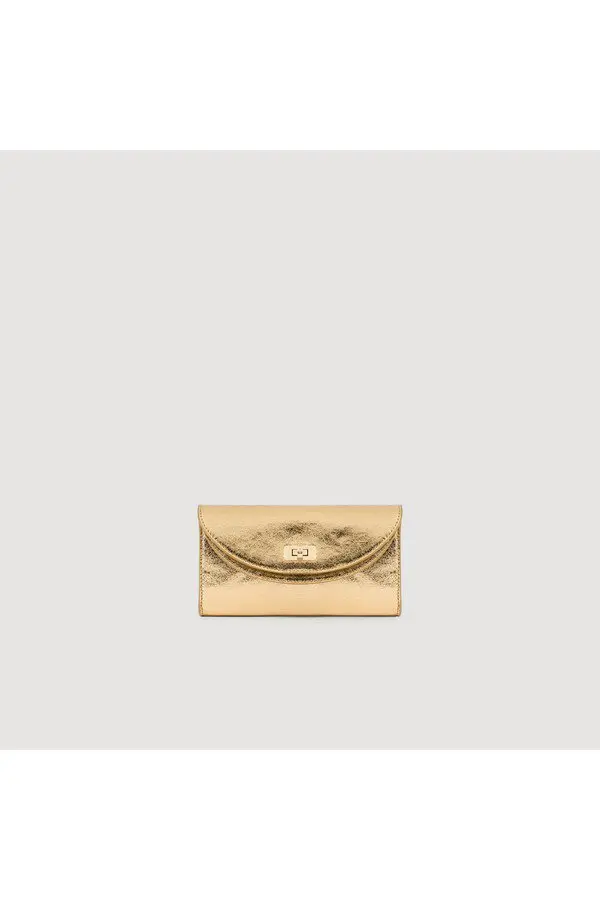 Sandro Mambo Metallic Leather Clutch - Gold