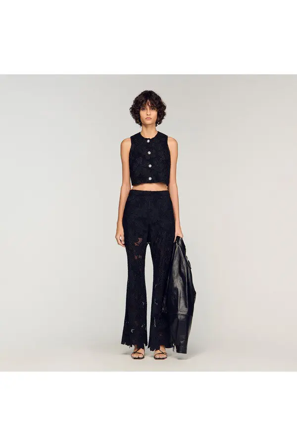Sandro Guipure Lace Trousers - Black